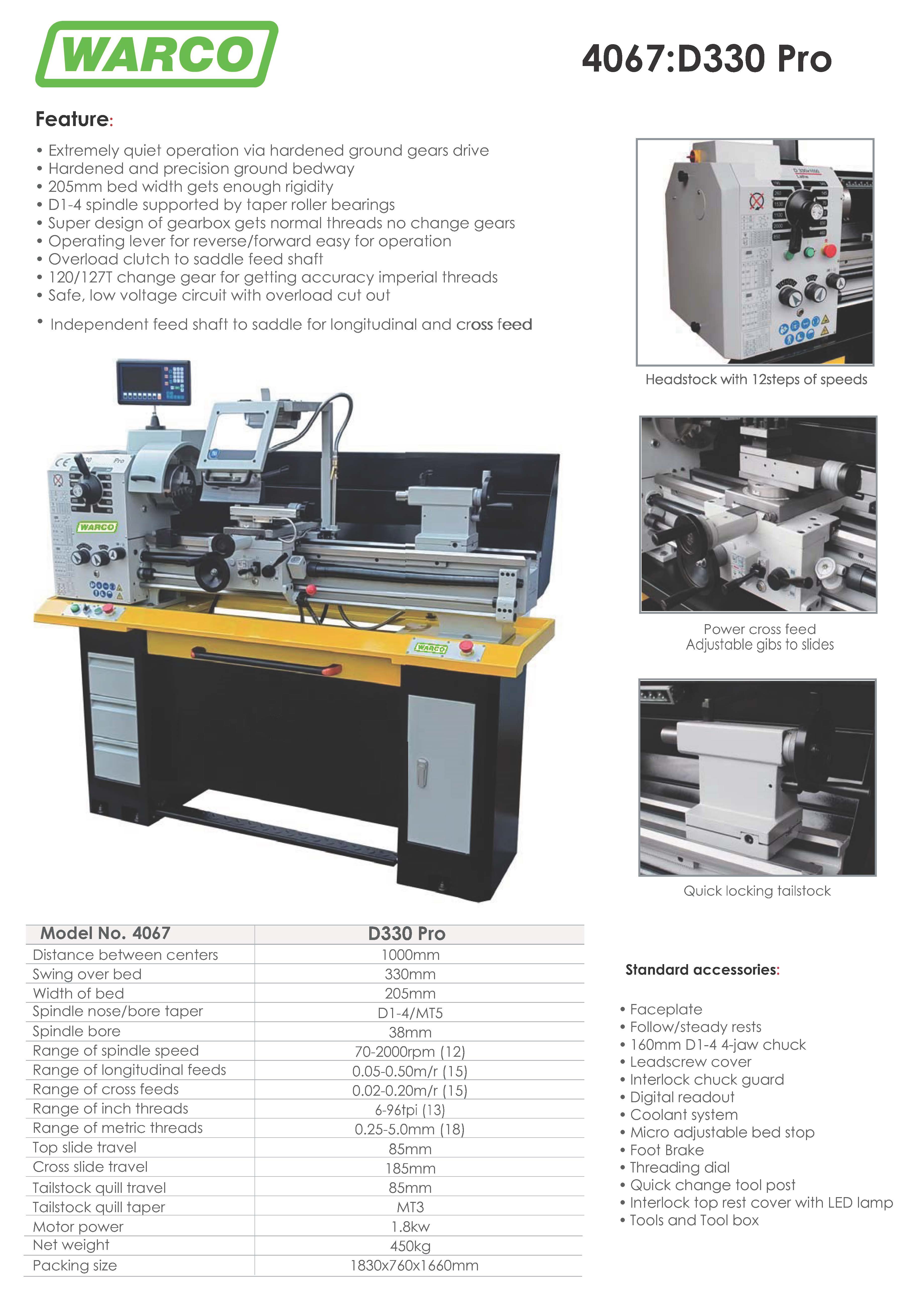 D330 Pro Lathe (gear head with stand and DRO)